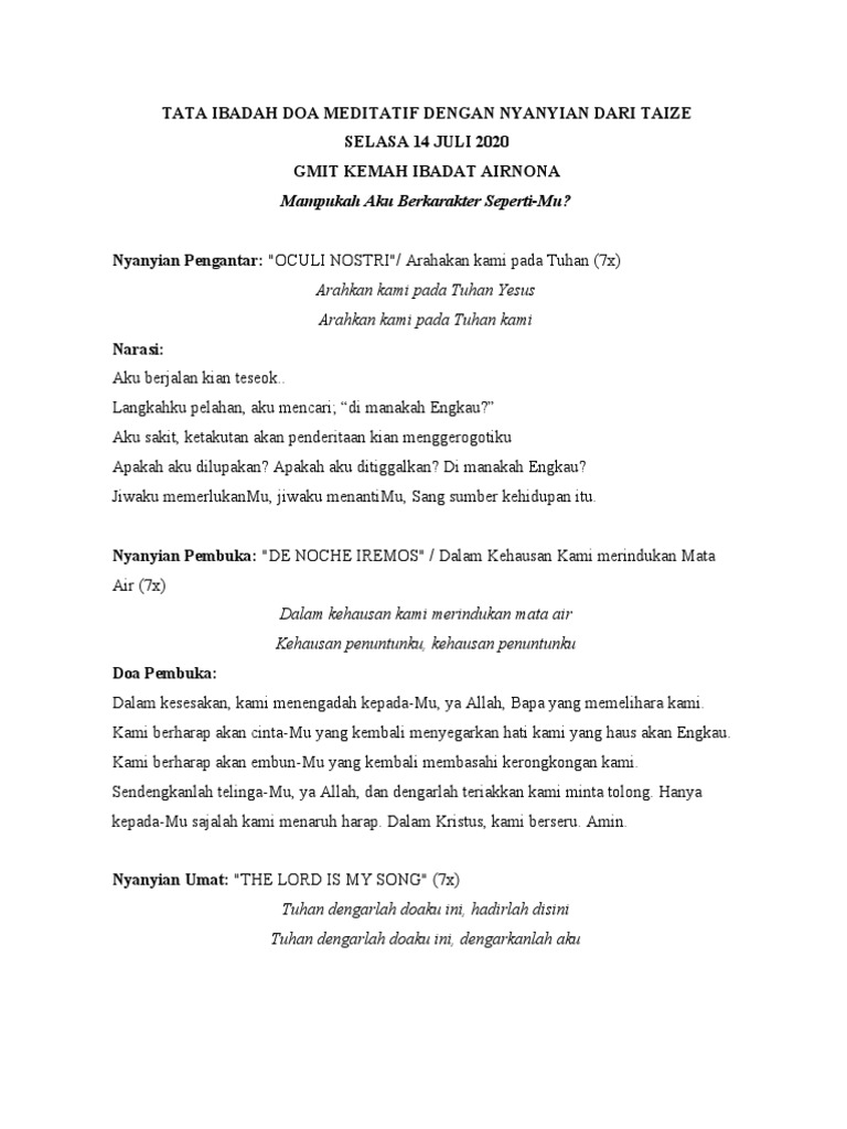 Ibadah Meditatif Taize Katolik | PDF