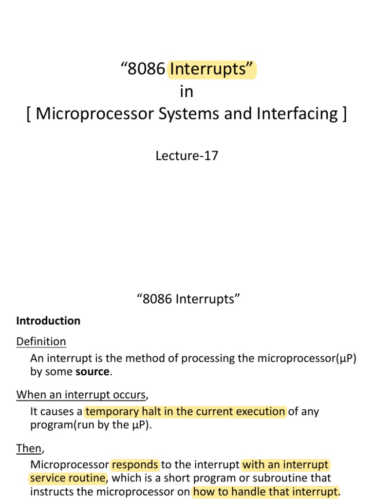 8086 Interrupts In Microprocessor Systems And Interfacing Pdf Subroutine Central