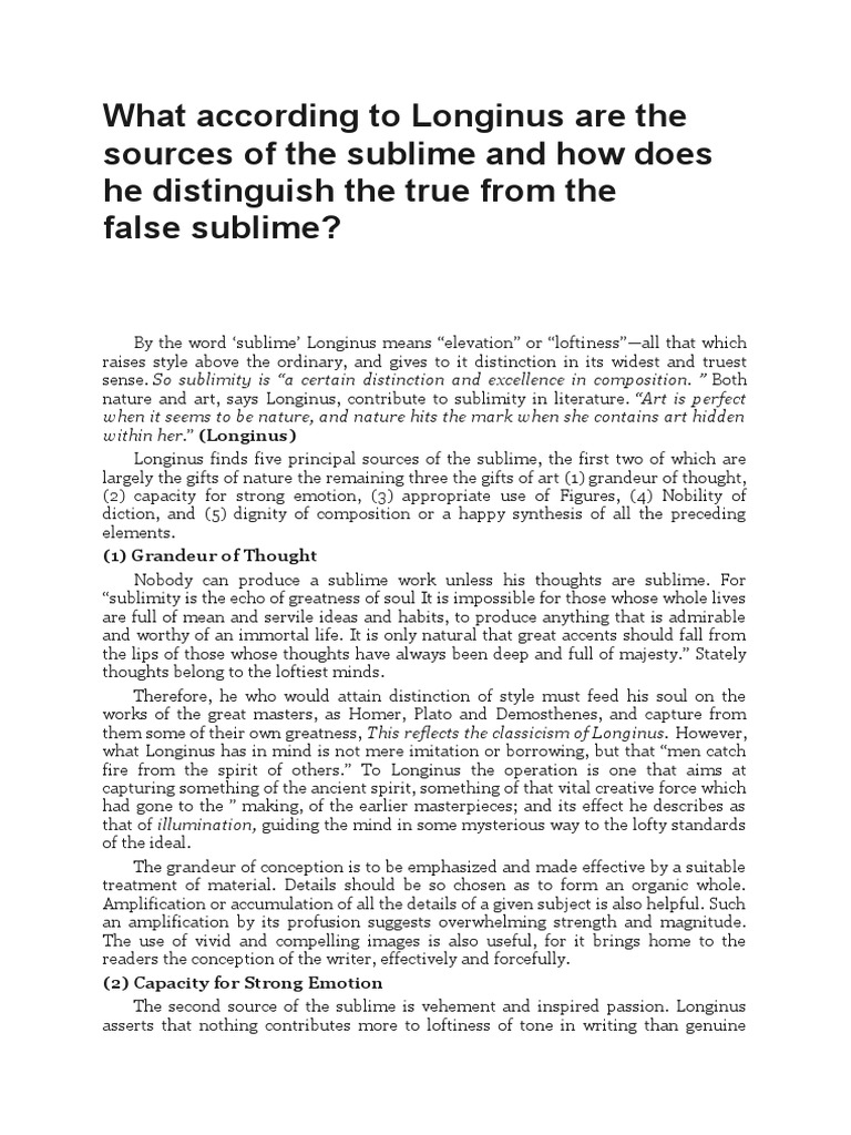 Sources of True Sublime by Longinus | PDF