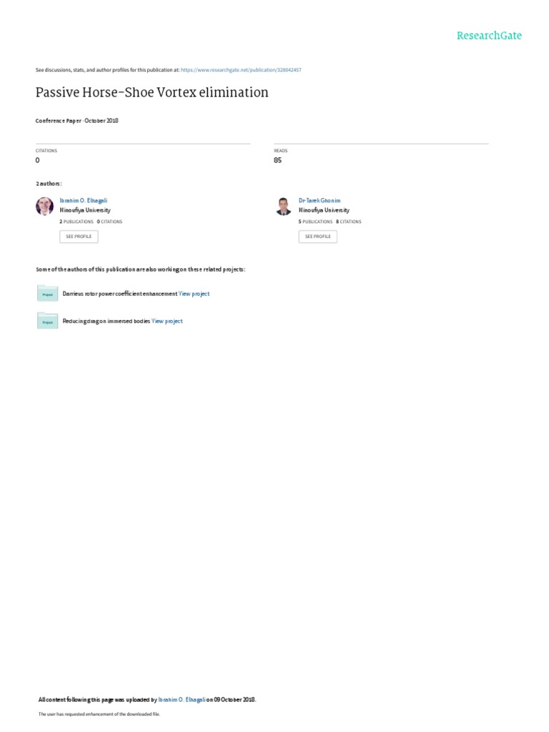 Passive Horse-Shoe Vortex Elimination: October 2018 | PDF | Vortices ...