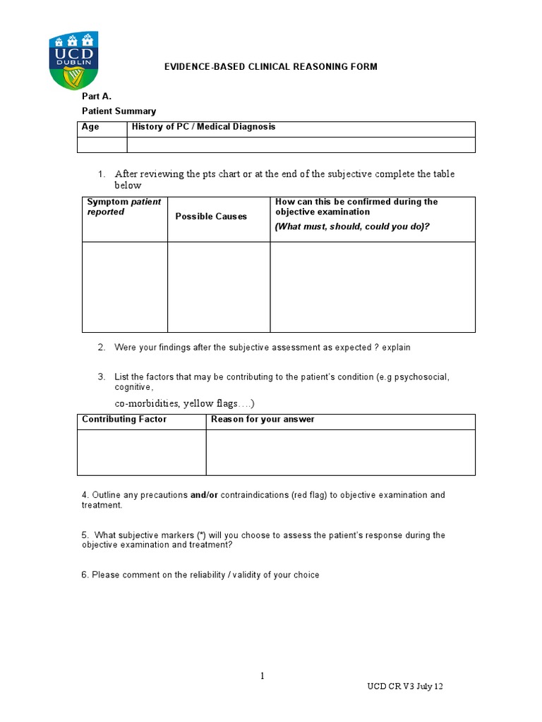Clinical Reasoning Form | PDF | Disability | Medical Diagnosis