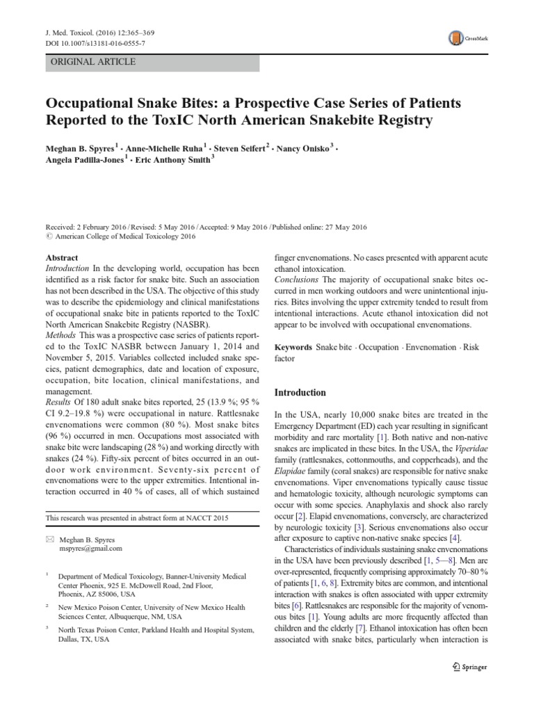Occupational Snake Bites A Prospective Case Series of Patients | PDF ...
