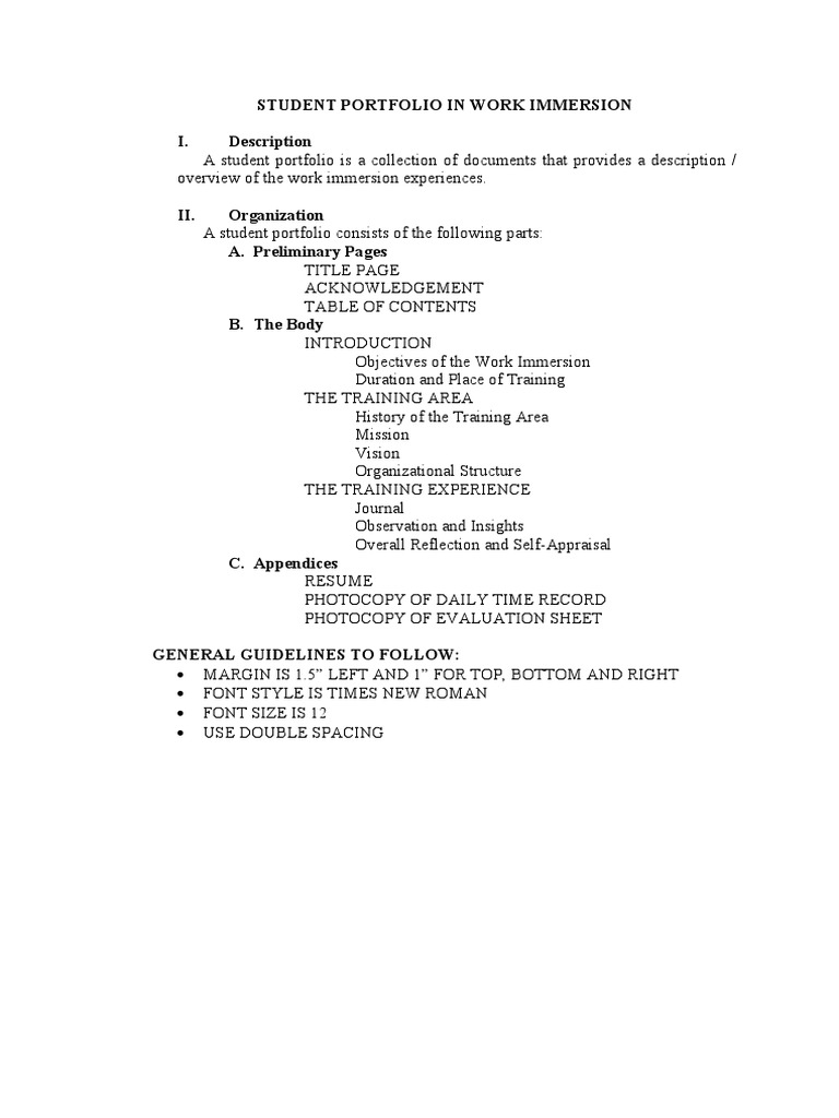 Student Portfolio Guide Work Immersion | PDF | Human Nature | Communication
