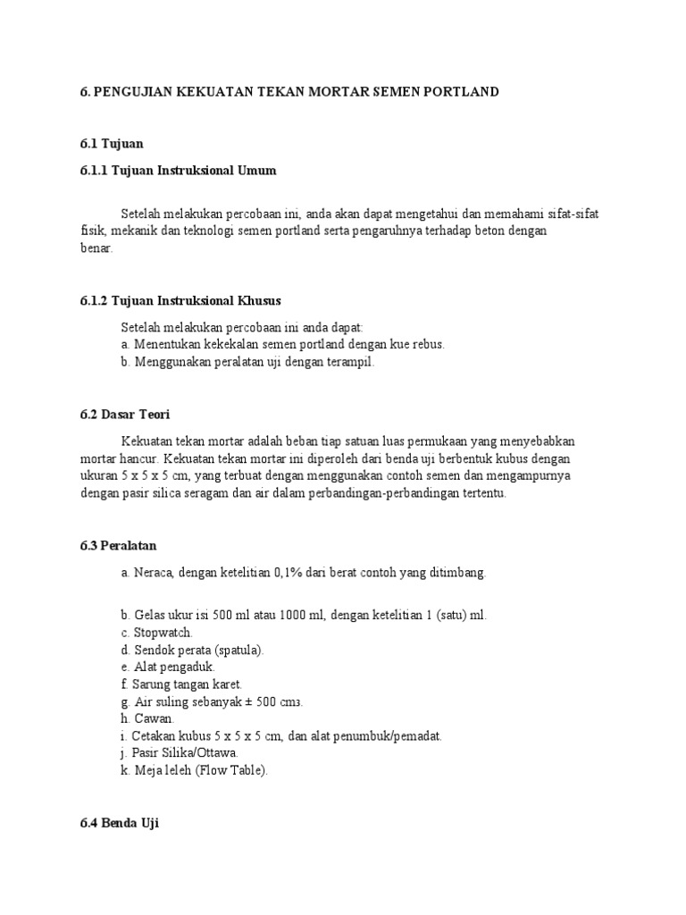 Pengujian Kekuatan Tekan Mortar Semen Portland | PDF