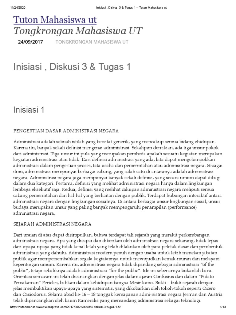 Inisiasi, Diskusi 3 & Tugas 1 - Tuton Mahasiswa Ut | PDF | Karier ...