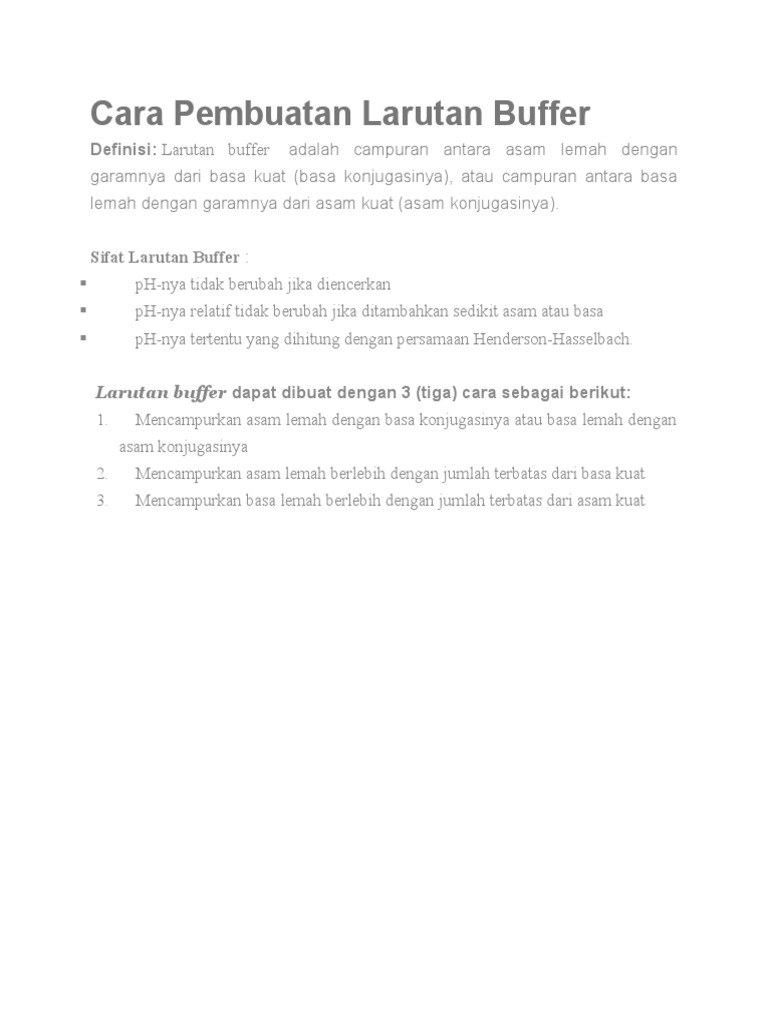 Pembuatan Larutan Buffer Asam dan Basa | PDF