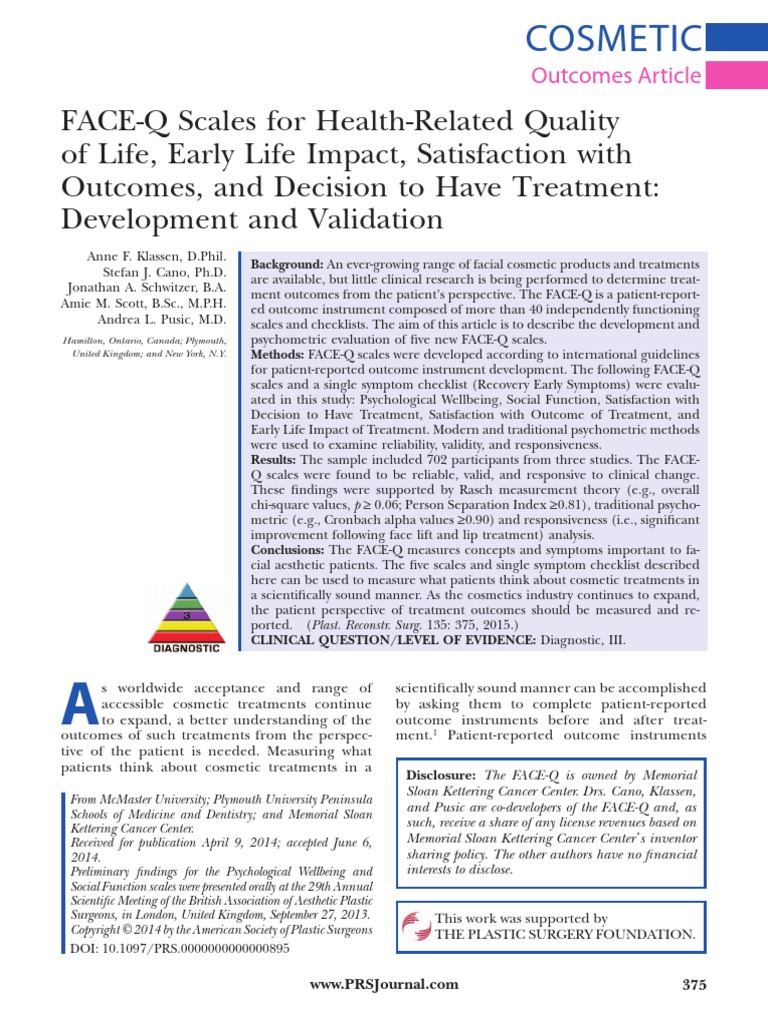 Face Q Scales For Health Related Quality of Life Development and ...