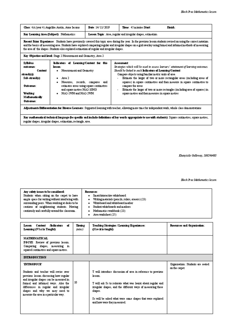 Mathematics 4a Lesson 4 | PDF | Area | Length