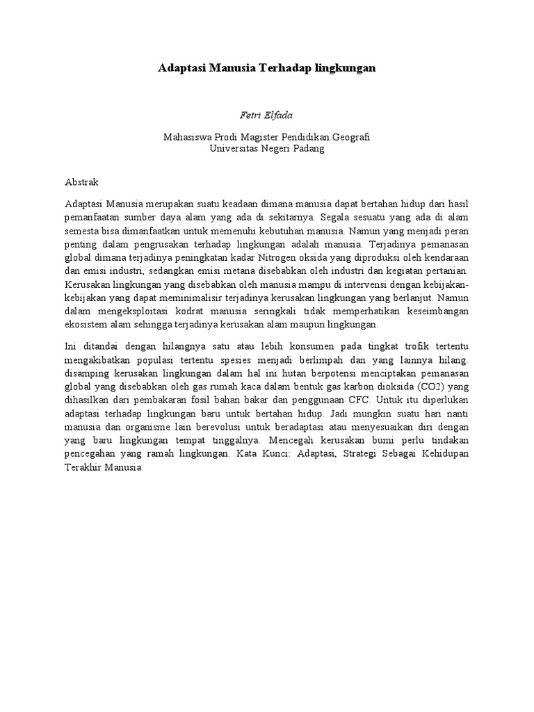Adaptasi Manusia Terhadap Lingkungan | PDF