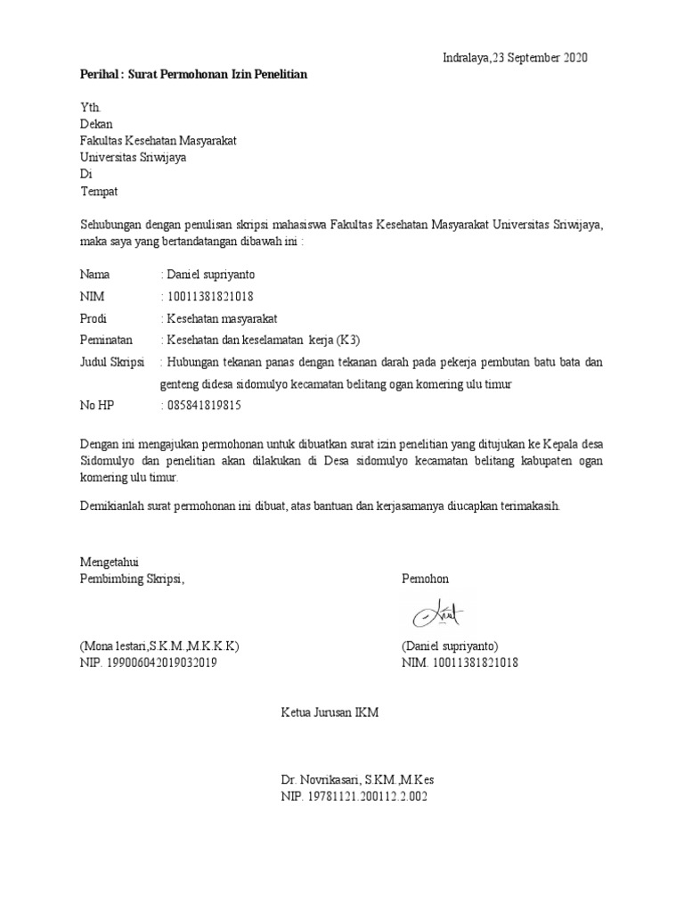 Form Izin Penelitian Mahasiswa IKM | PDF