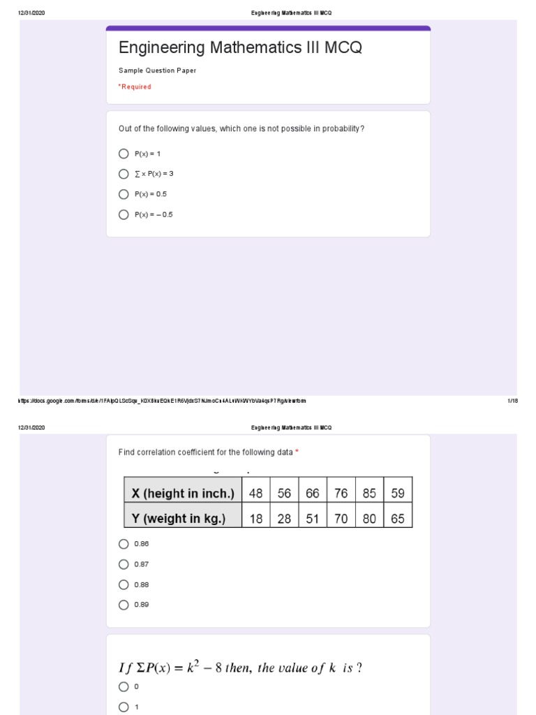 Engineering Mathematics III MCQ Exam | PDF | Correlation And Dependence ...
