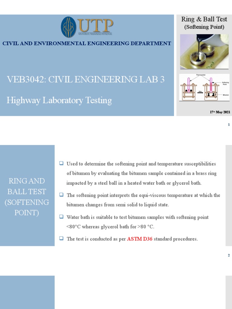 VEB3042 Ring and Ball Test (Softening Point) | PDF | Temperature | Asphalt
