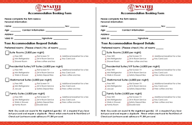 Hotel Sample Accommodation Form | PDF | Hotel And Accommodation | Business