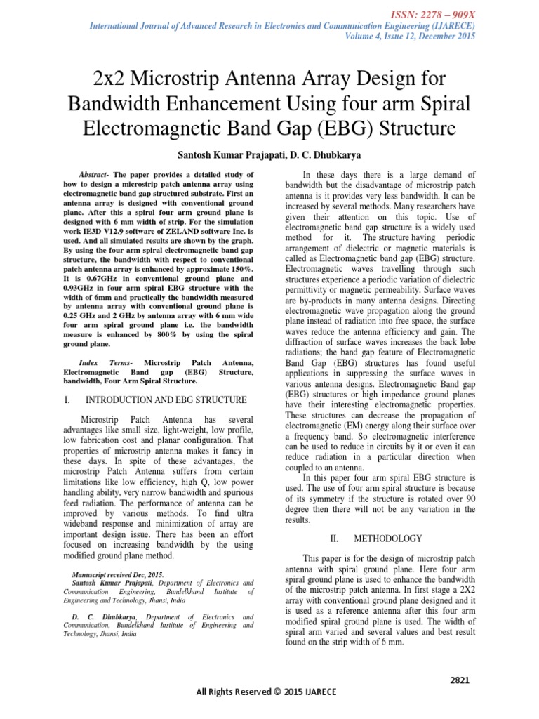 2x2 Microstrip Antenna Array Design For Bandwidth Enhancement Using Four Arm Spiral ...