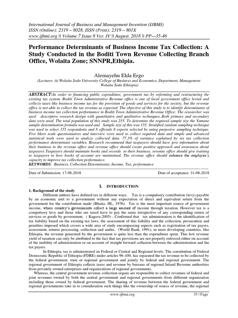 Business Tax Collection in Boditi Town | PDF | Analysis Of Variance | Taxes