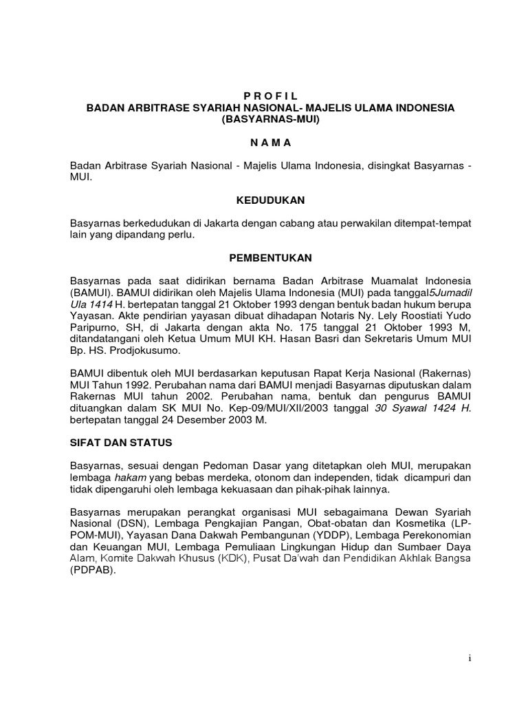 Profil Basyarnas-MUI: Arbitrase Syariah Indonesia | PDF