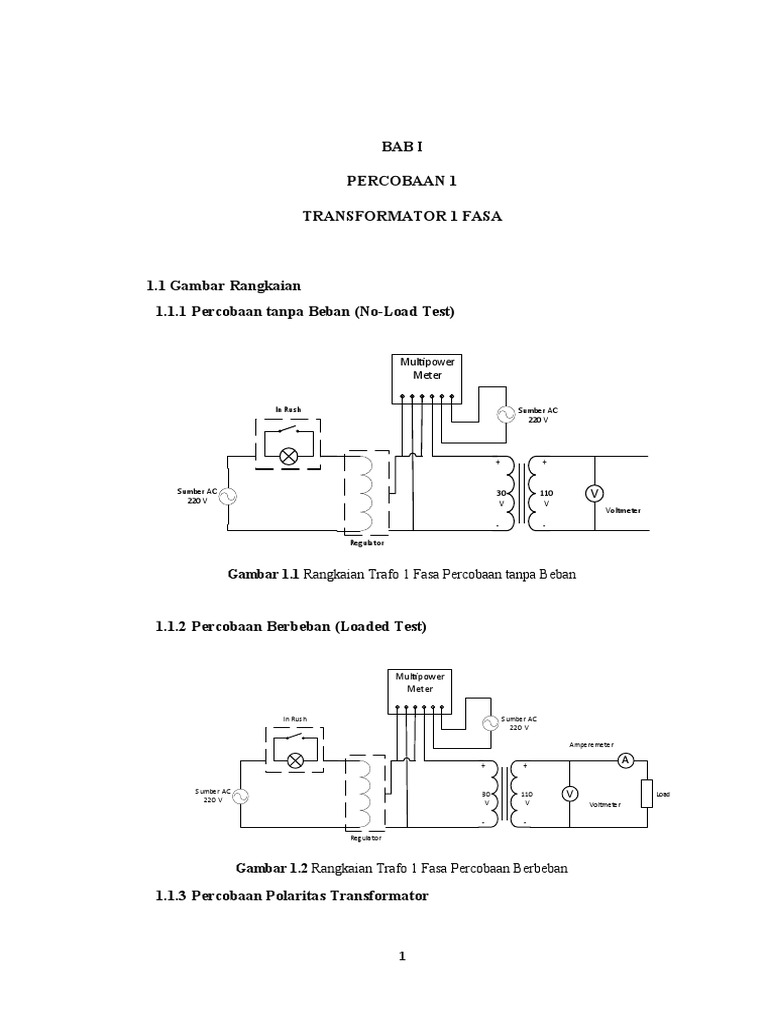 Bab I Percobaan 1 Transformator 1 Fasa | PDF