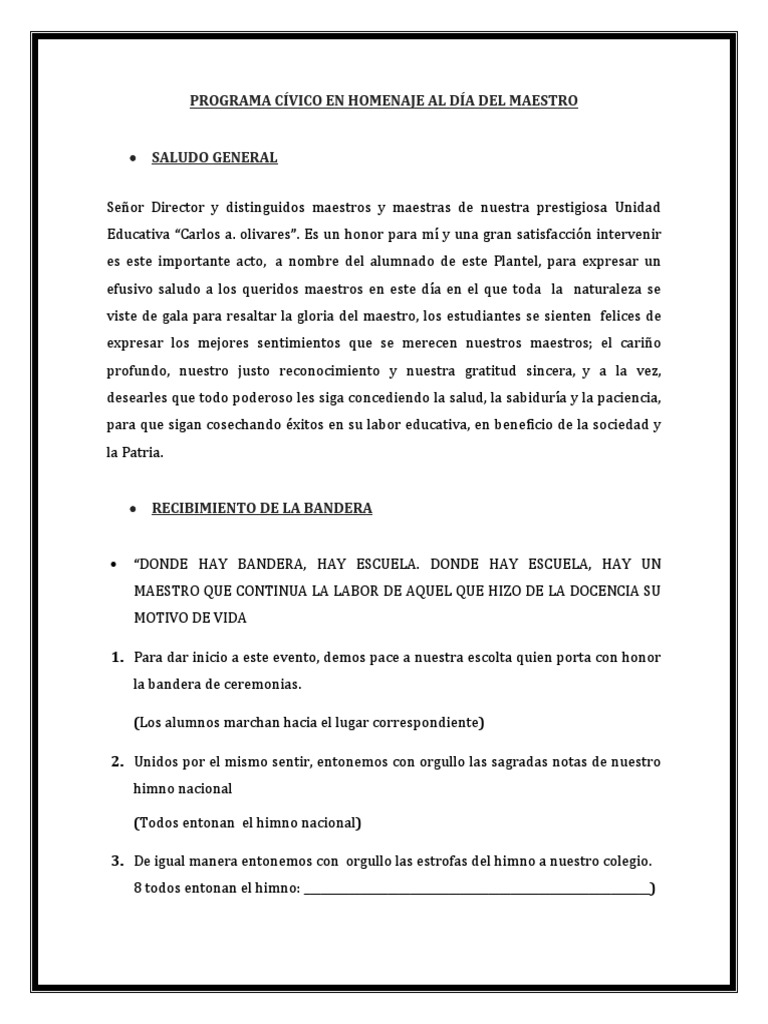 Programa Cívico En Homenaje Al Día Del Maestro Pdf Amor Religión
