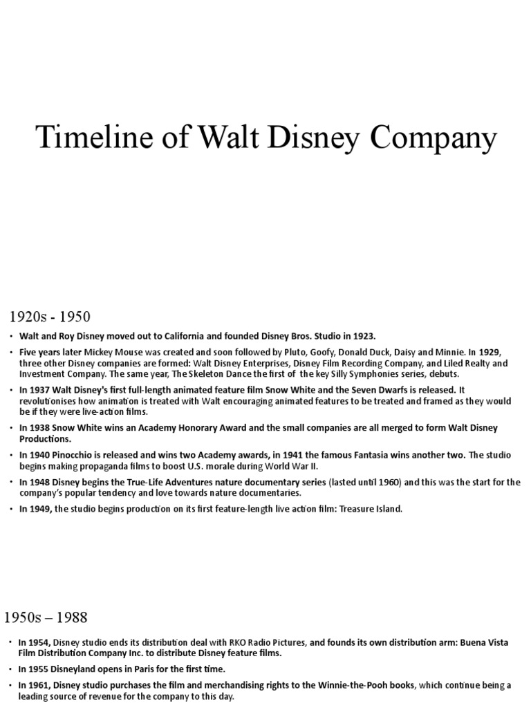 Timeline of Disney | PDF | The Walt Disney Company | Walt Disney