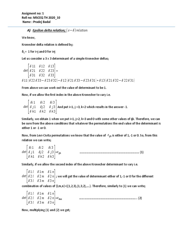 A) Epsilon delta relation; (ϵ−δ) relation: Assigment no: 1 Roll no ...