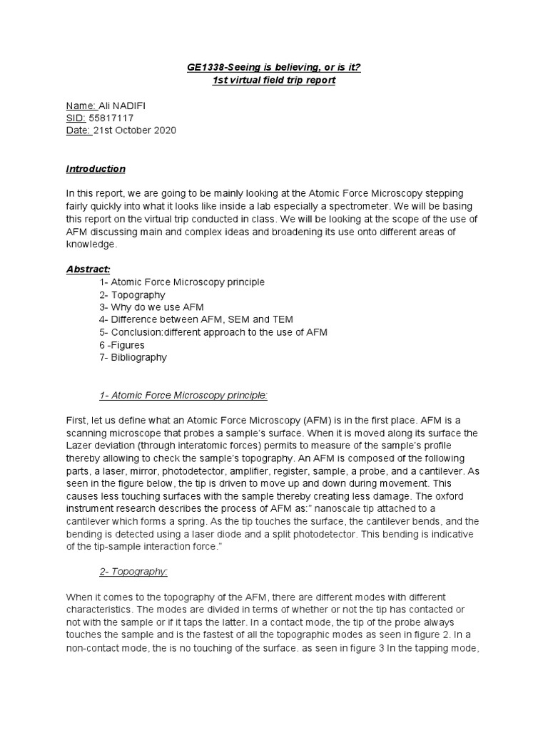 Lab Report | PDF | Atomic Force Microscopy | Microscope