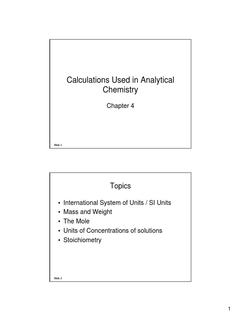 Analytical Chemistry Calculations Guide | PDF | Mass Concentration ...