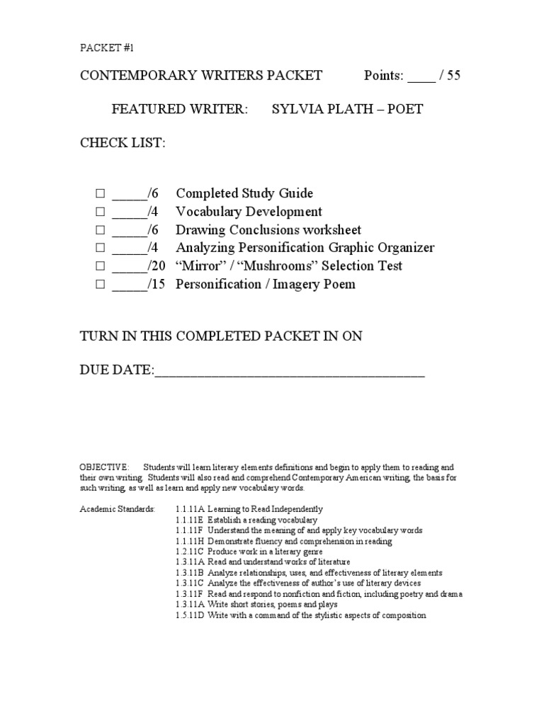 1 Plath Packet | Download Free PDF | Sylvia Plath | Reading Comprehension