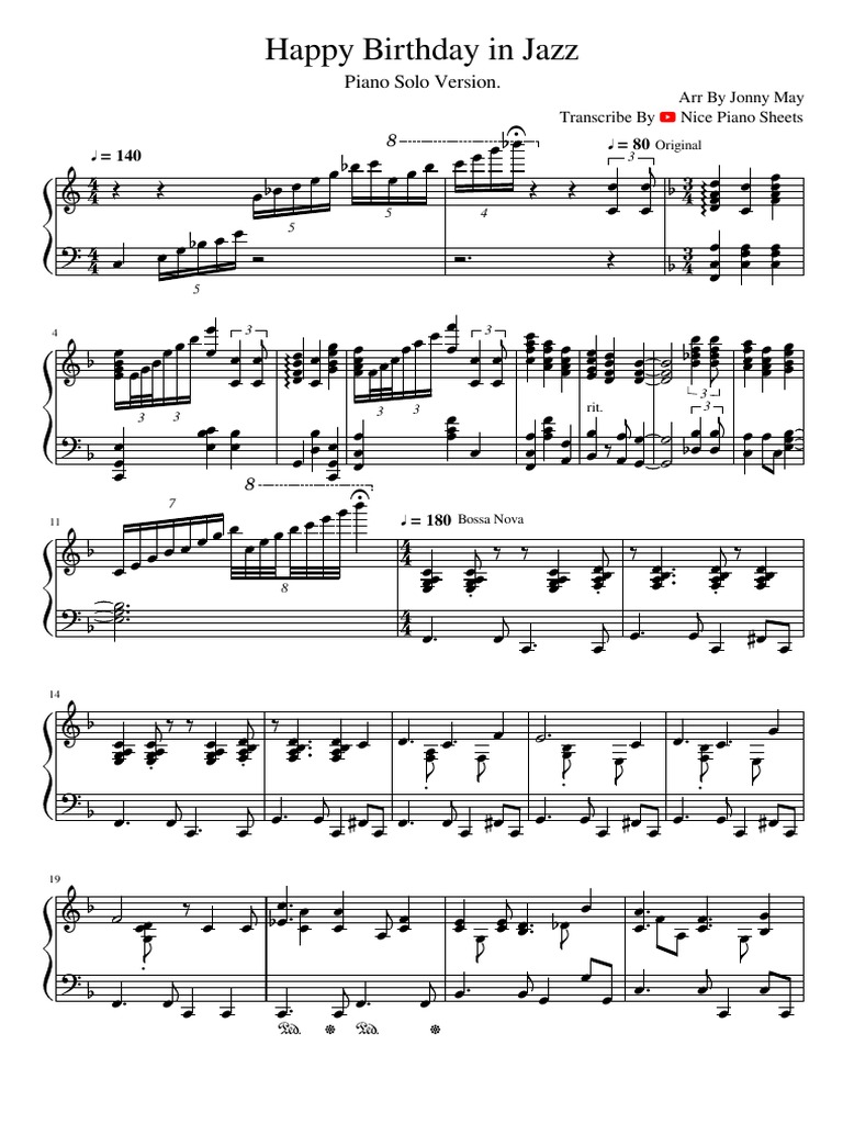 Happy Birthday in Jazz: Piano Solo Version | PDF | Musical Forms ...