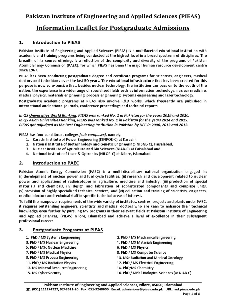 Information Leaflet MS PIEAS-2021 | PDF