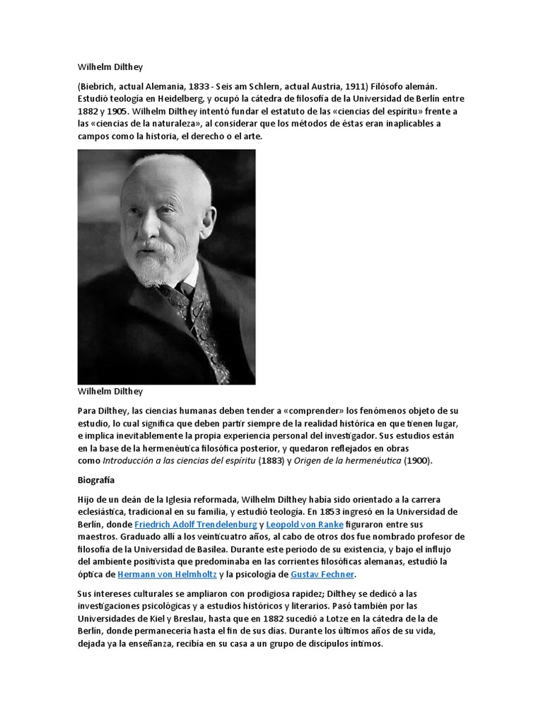 Wilhelm Dilthey Biografia | PDF | Teorías filosóficas | Science
