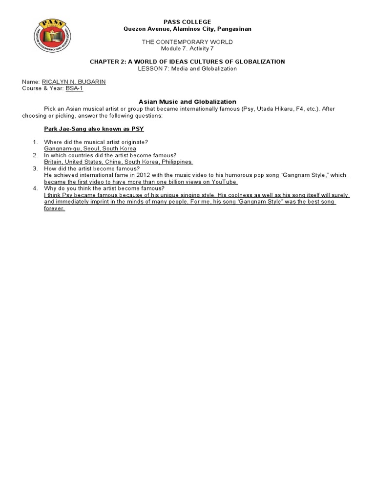 CHAPTER 2 - ACTIVITY 7 - Media and Globalization | PDF