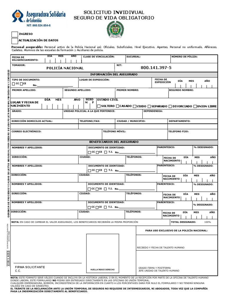 Formato Seguro Grupo Obligatorio | PDF | Póliza de seguros | Policía