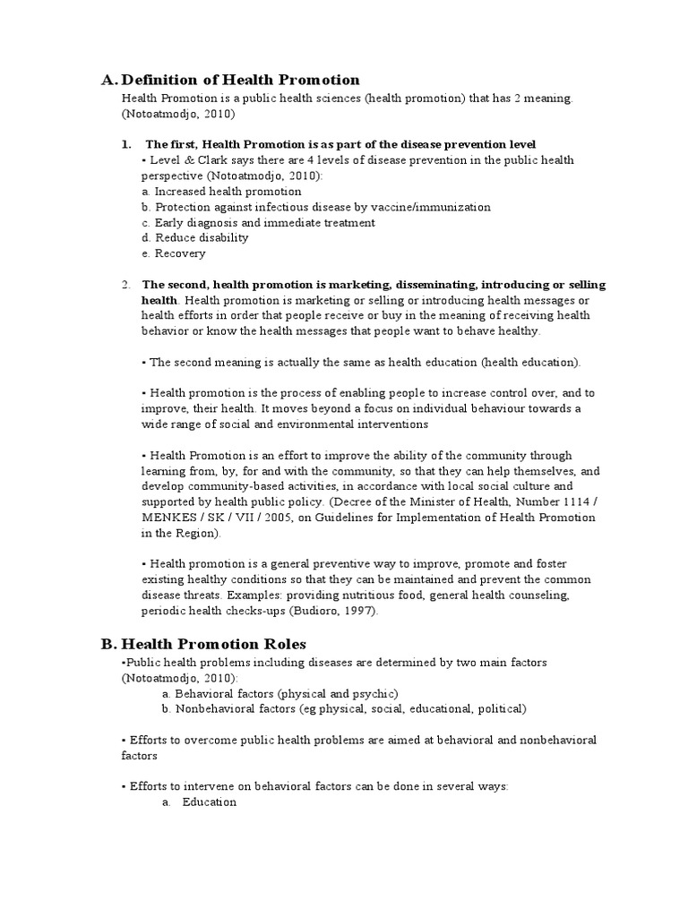 Health Promotion Summary | PDF | Health Promotion | Preventive Healthcare