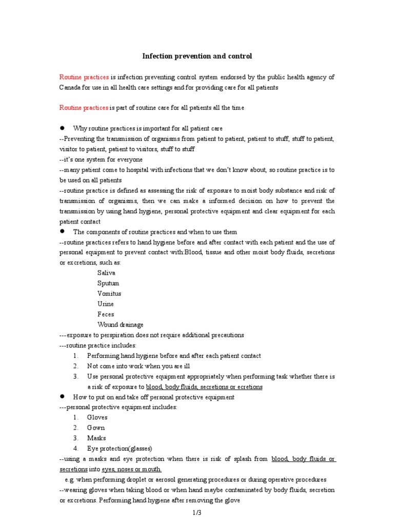 Infection Control: Routine Practices Guide | PDF | Hygiene | Personal ...