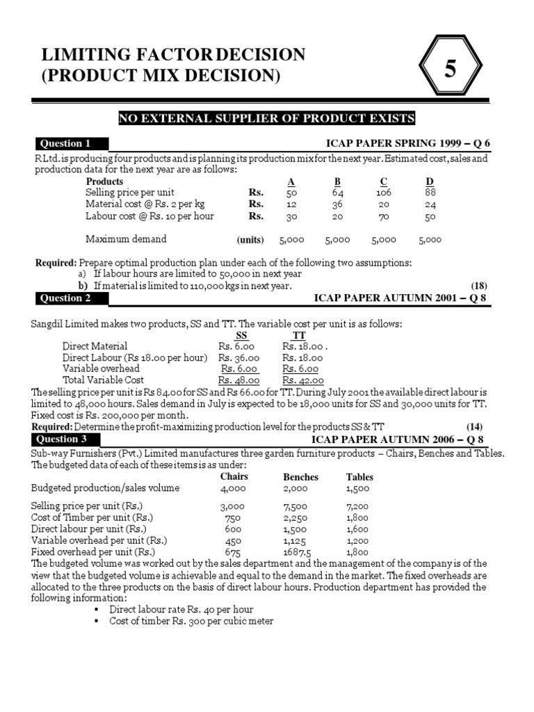 CH 5 - Limiting Factor Questions & Solution | PDF | Prices | Market ...