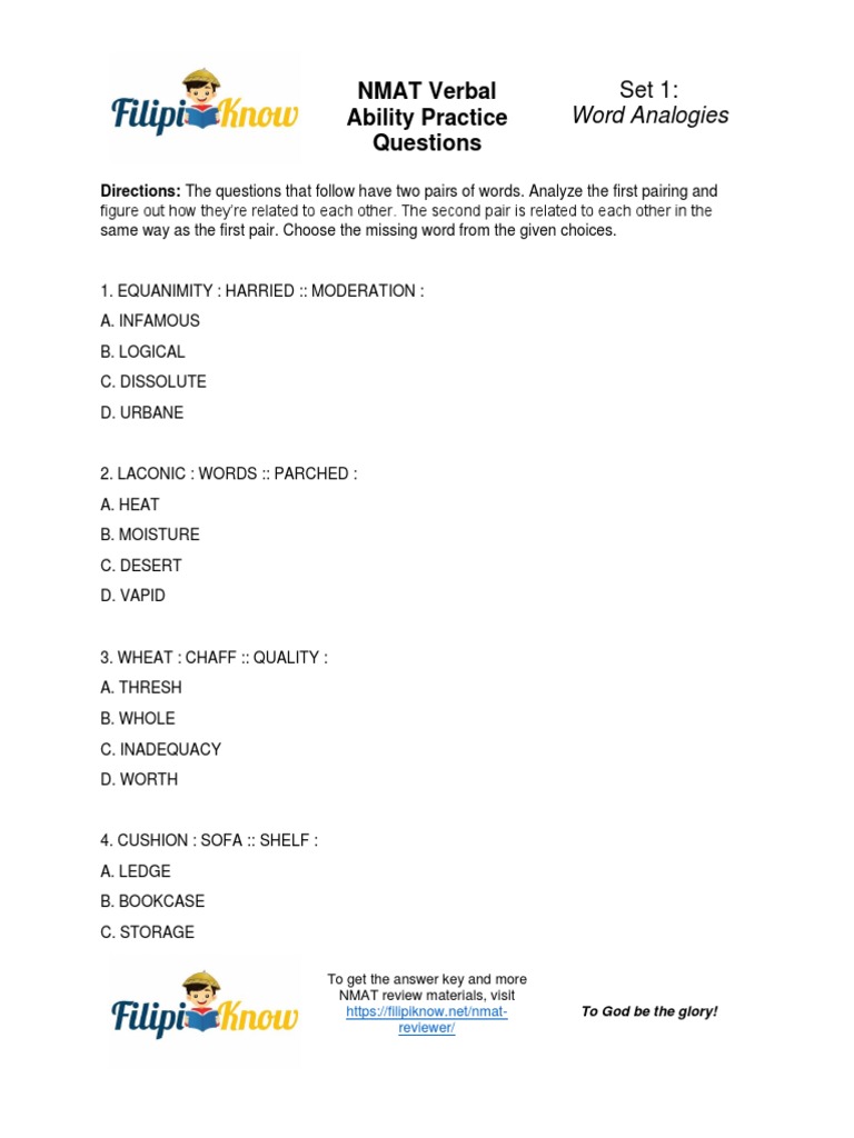 NMAT Verbal Ability Practice Questions Set 1 | PDF NMAT Verbal Ability Practice Questions Set 1 | PDF
