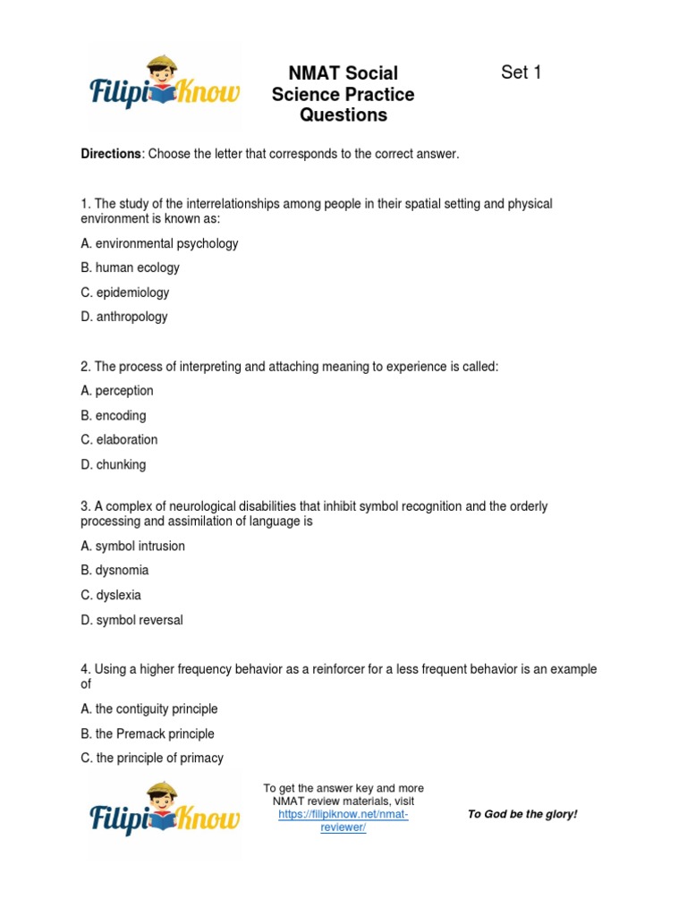 NMAT Social Science Practice Questions Set 1 | PDF | Memory | Cognition