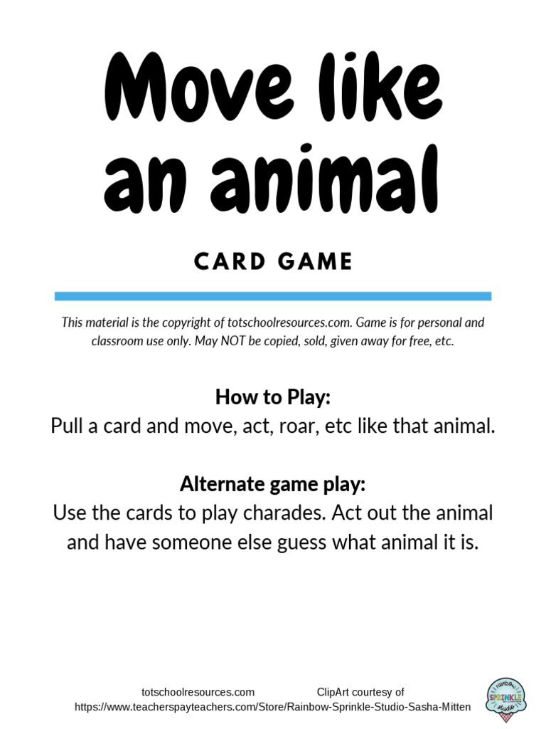 Animal Motions: A Card Game for Acting Like Different Animals | PDF