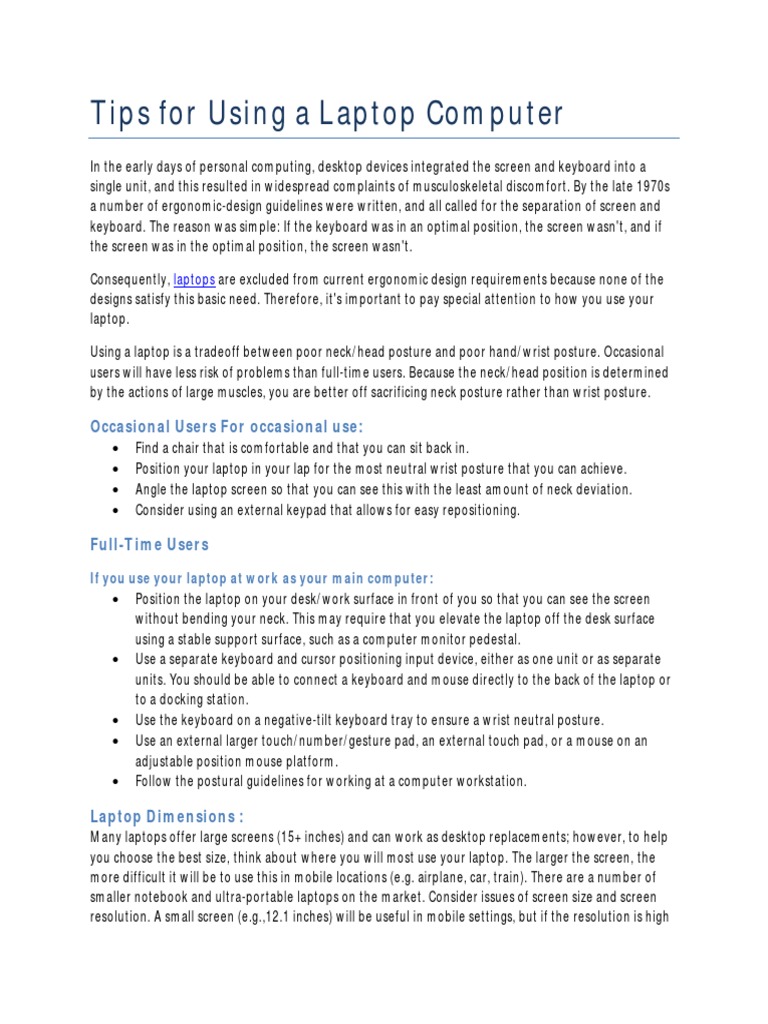 Laptop Ergonomics for Users | PDF | Laptop | Video Game Platforms