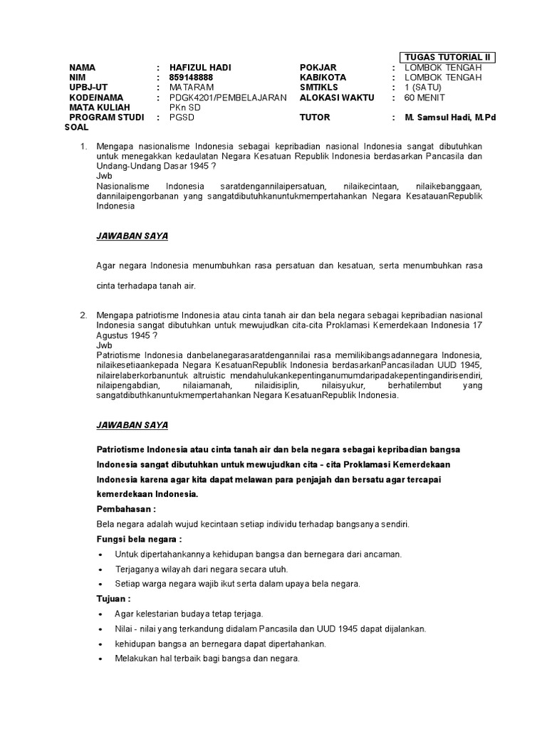 Tugas Tutorial 2 PKN SD | PDF