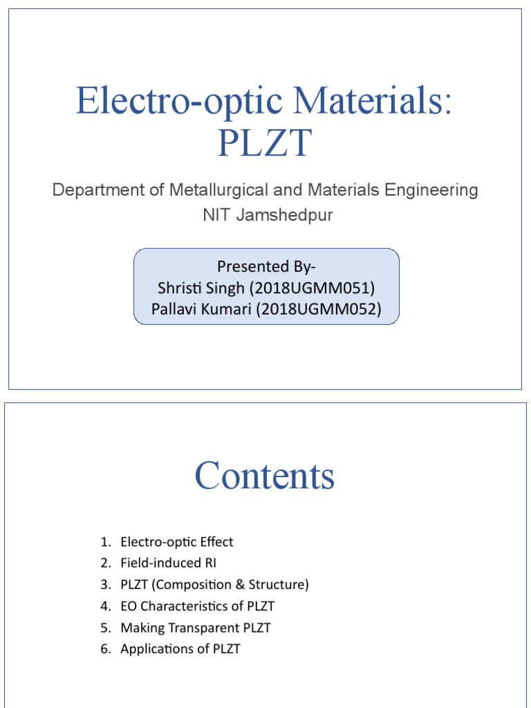 Electro-Optic Materials: PLZT: Department of Metallurgical and ...