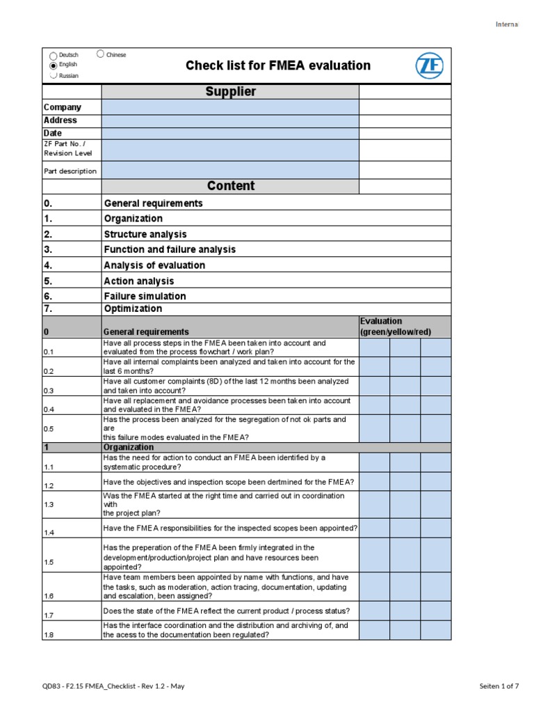 FMEA - Checklist Detail | PDF | Systems Science | Software Engineering