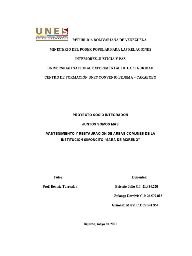 Proyecto Socio Integrador | PDF | Educación de la primera infancia ...