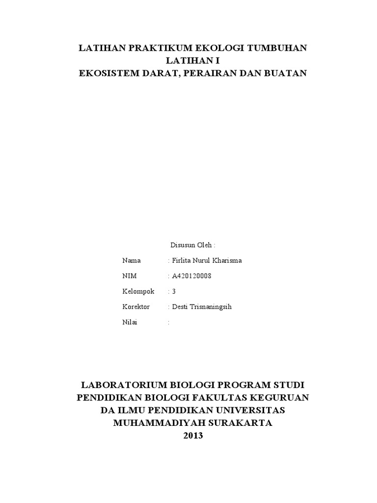 Latihan Praktikum Ekologi Tumbuhan Latihan I Ekosistem Darat, Perairan Dan Buatan | PDF | Ilmu ...