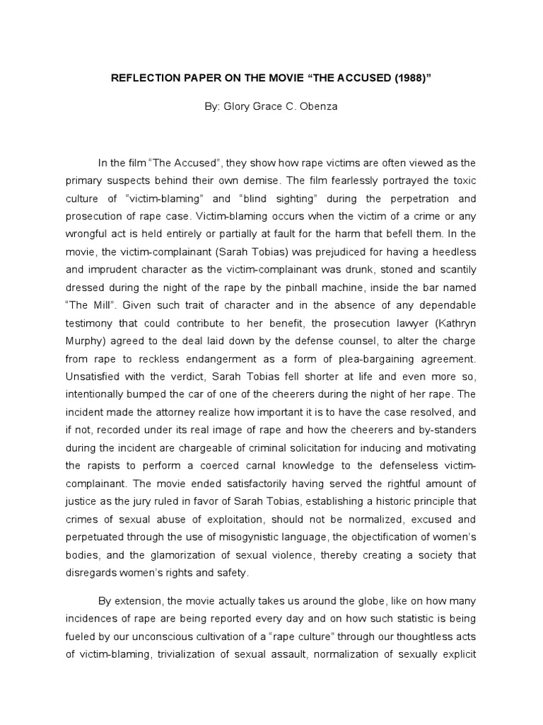 Reflection Paper On The Accused (1988) - OBENZA, G | PDF | Rape | Sex ...