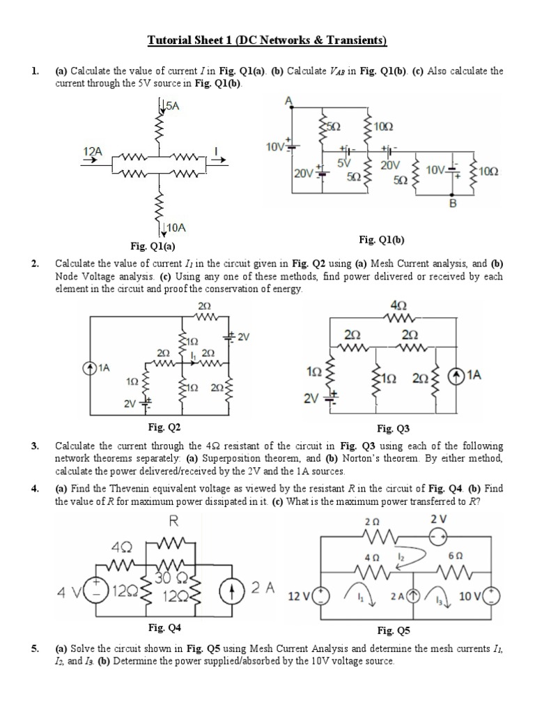 Tutorial Sheet 1 (DC Networks & Transients) | PDF | Electrical Network | Force