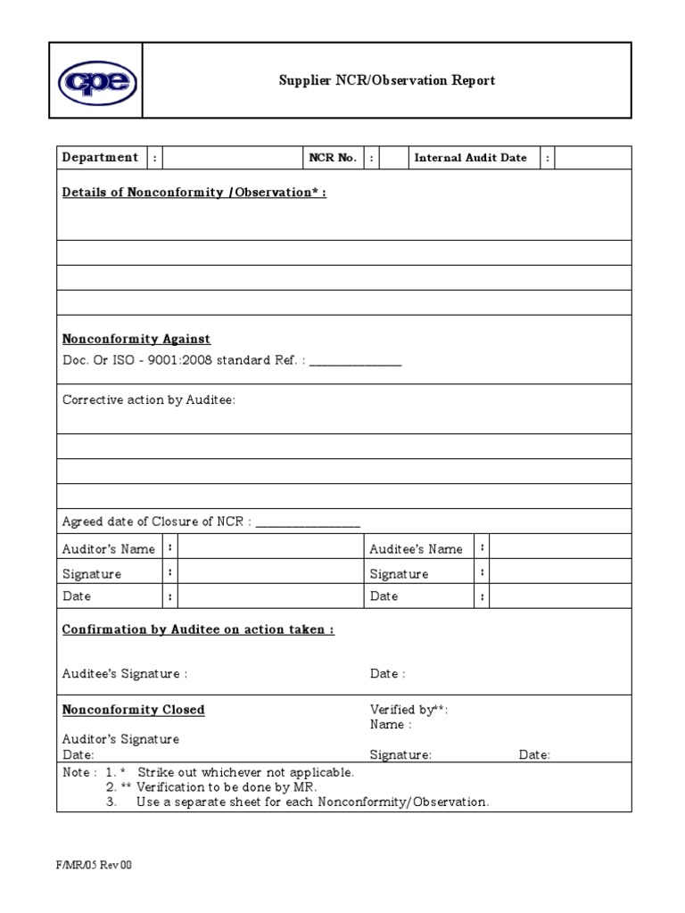 5 - NCR Observation Report - Dussan | PDF