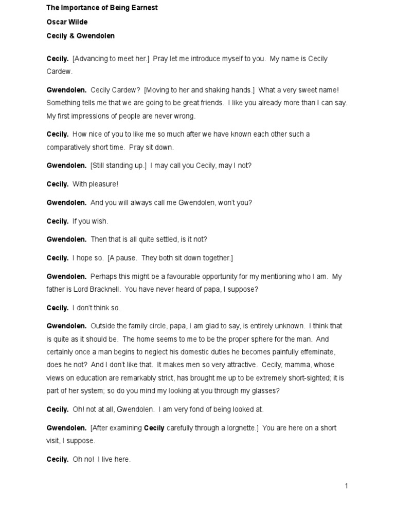 The Importance of Being Earnest Wilde Gwen and Cecily | PDF | The ...