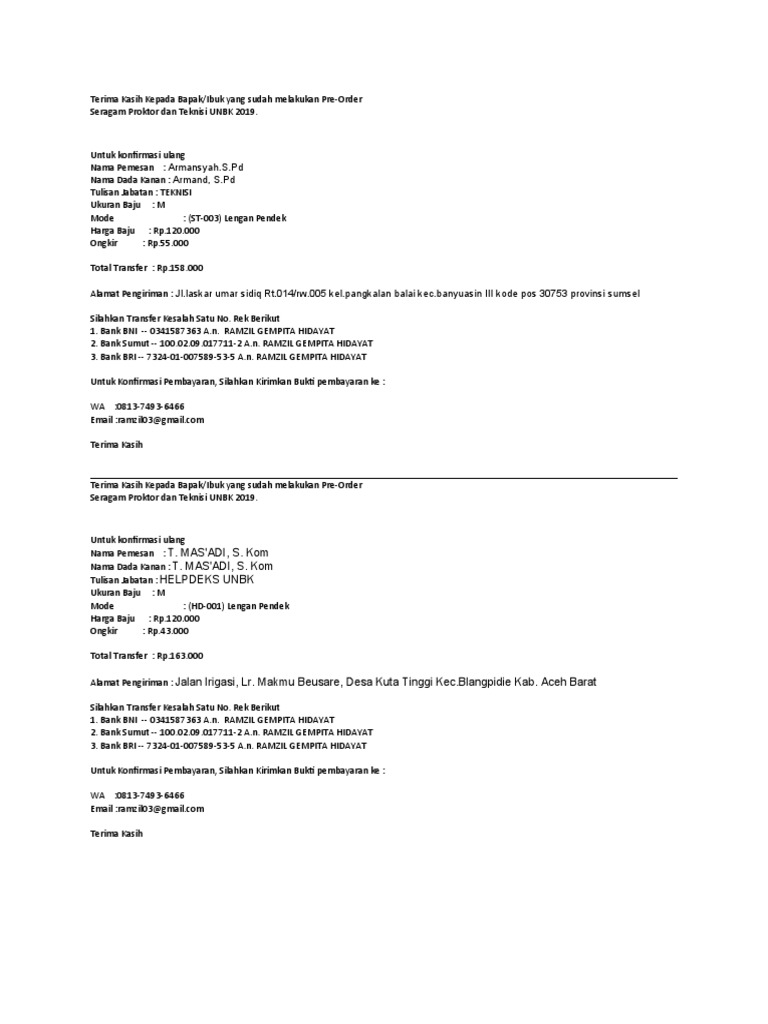 Hasil Konfirmasi Chat WA | PDF