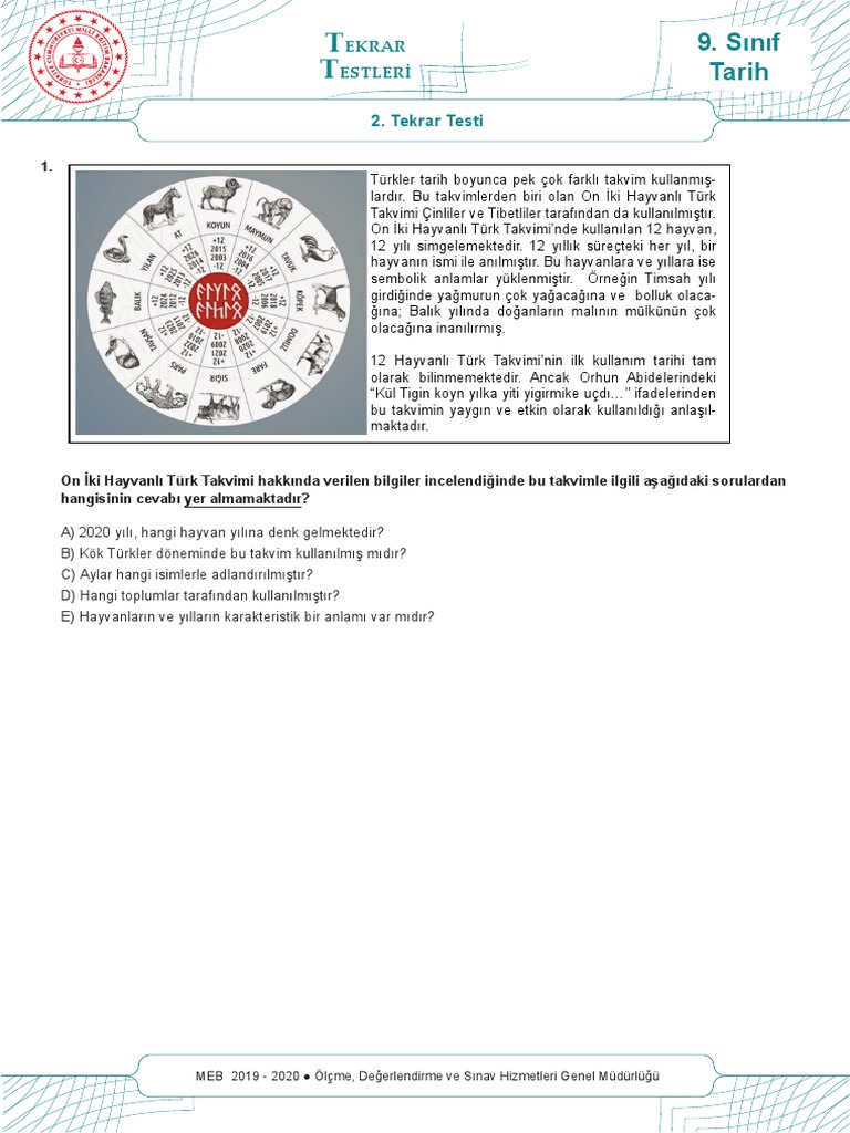 9 - Tar - 1 TEKRAR TEST | PDF